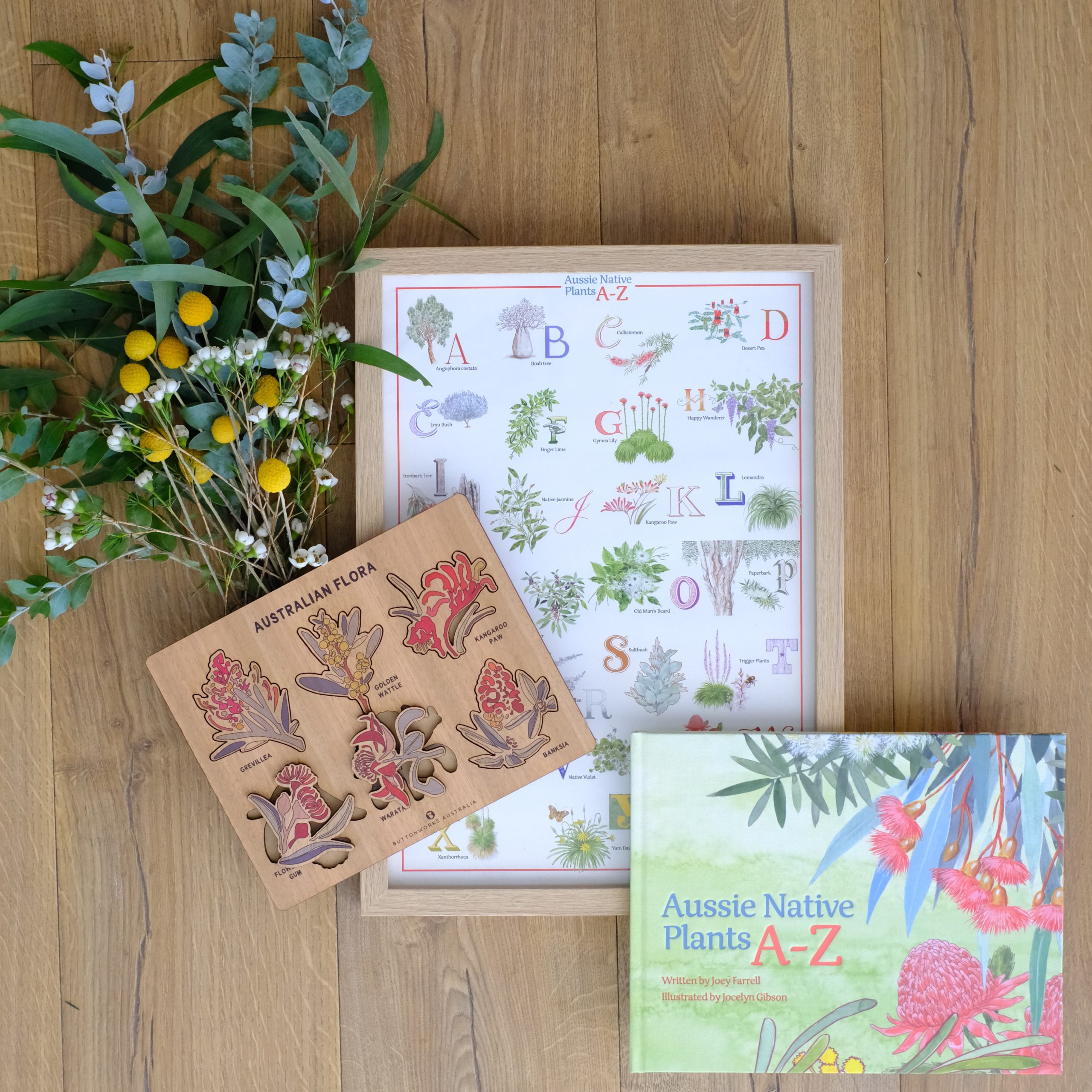 Aussie Native Plants A–Z Book, Wooden Flora Puzzle & A3 Alphabet Plant ...